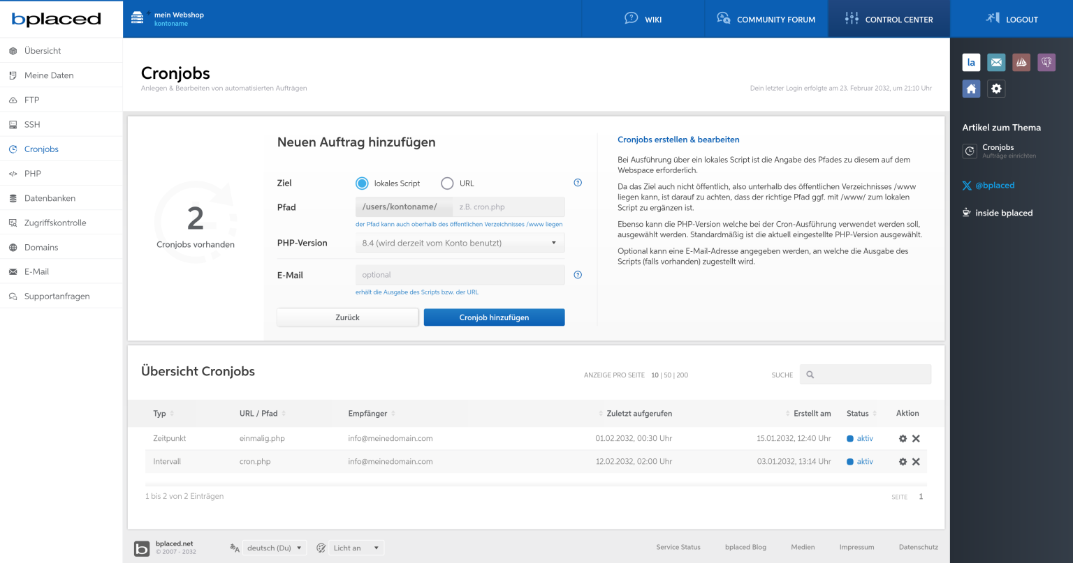 Mit Cronjobs Aufgaben ausführen – bplaced Wiki